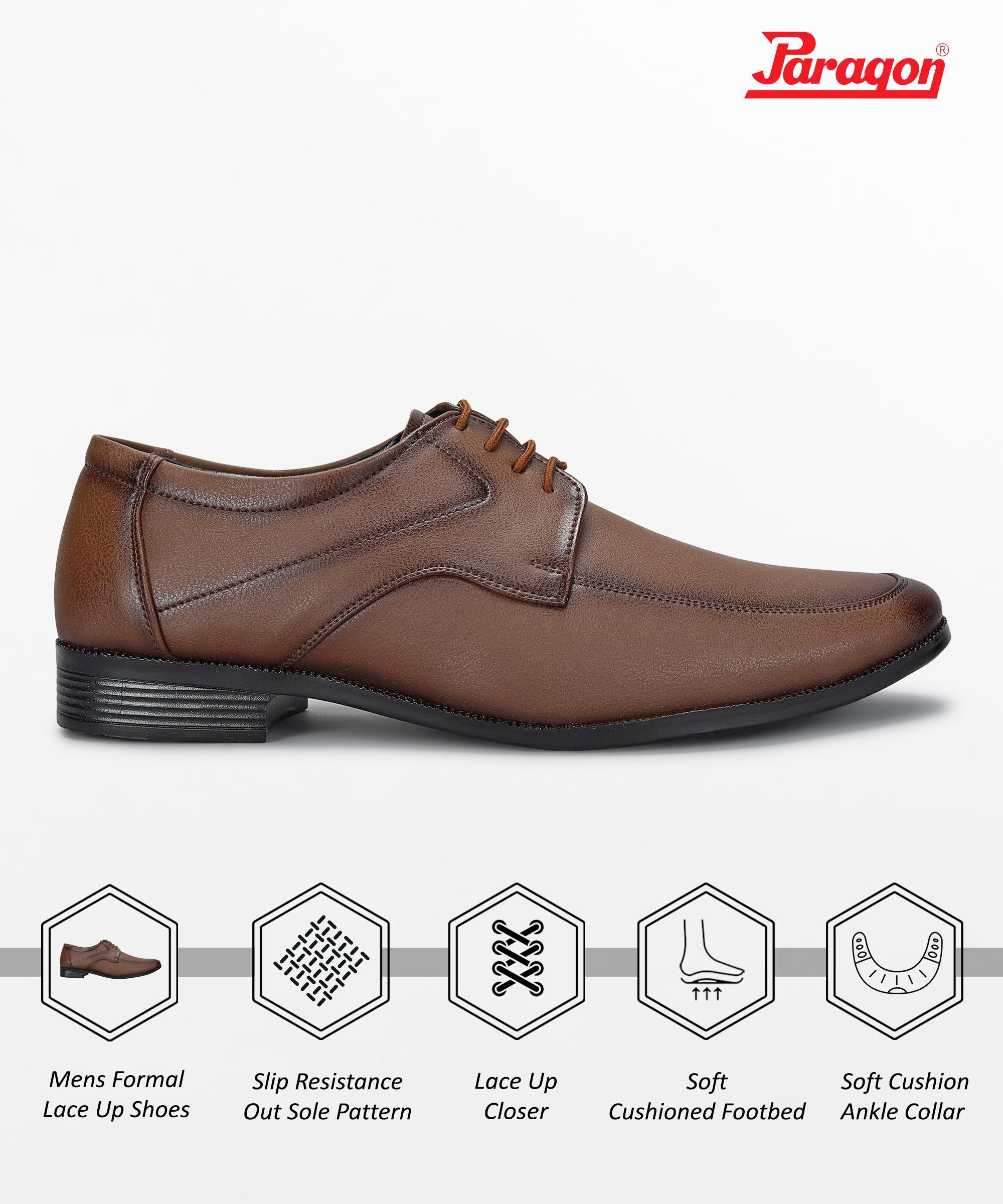 Paragon Men's Tan Formal Shoes with Laces| Durable & Sturdy for Outdoo ...