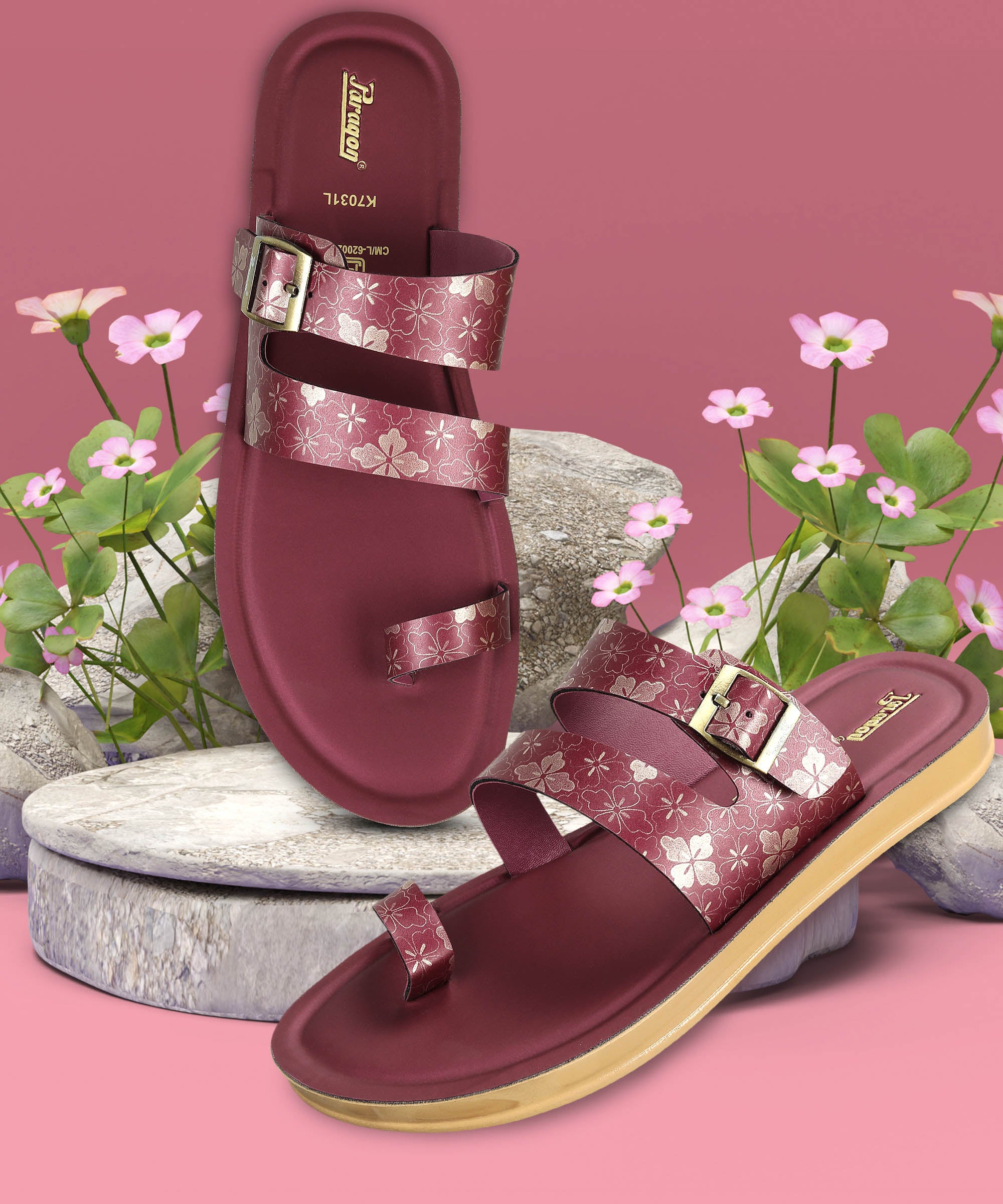 Paragon Women's Slip On Flat Maroon Sandals | Durable Dailywear Sandal ...