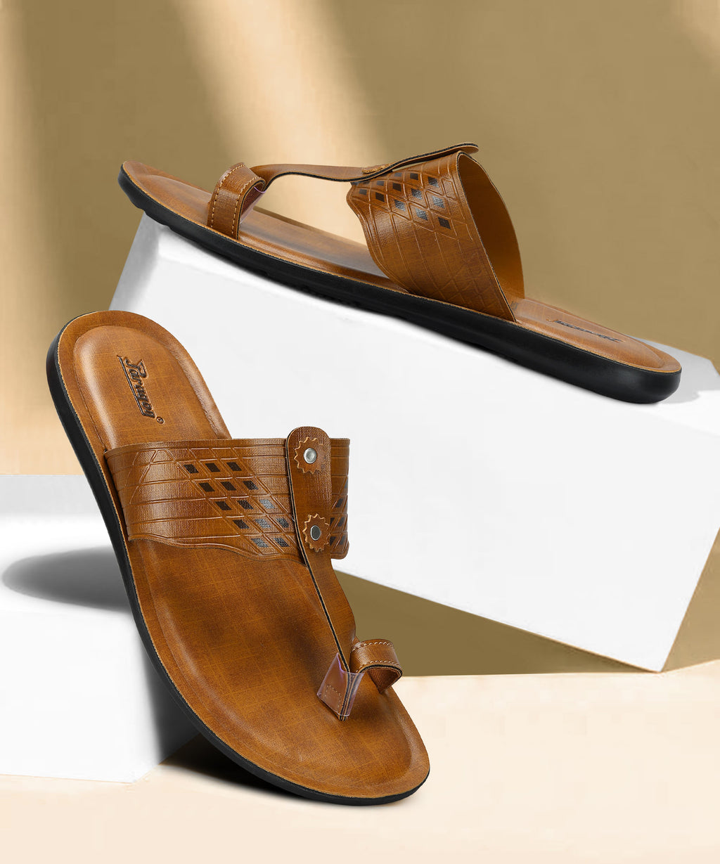 Paragon Men's Slip-on Tan Sandals for Men | Comfortable Sole & Durable ...