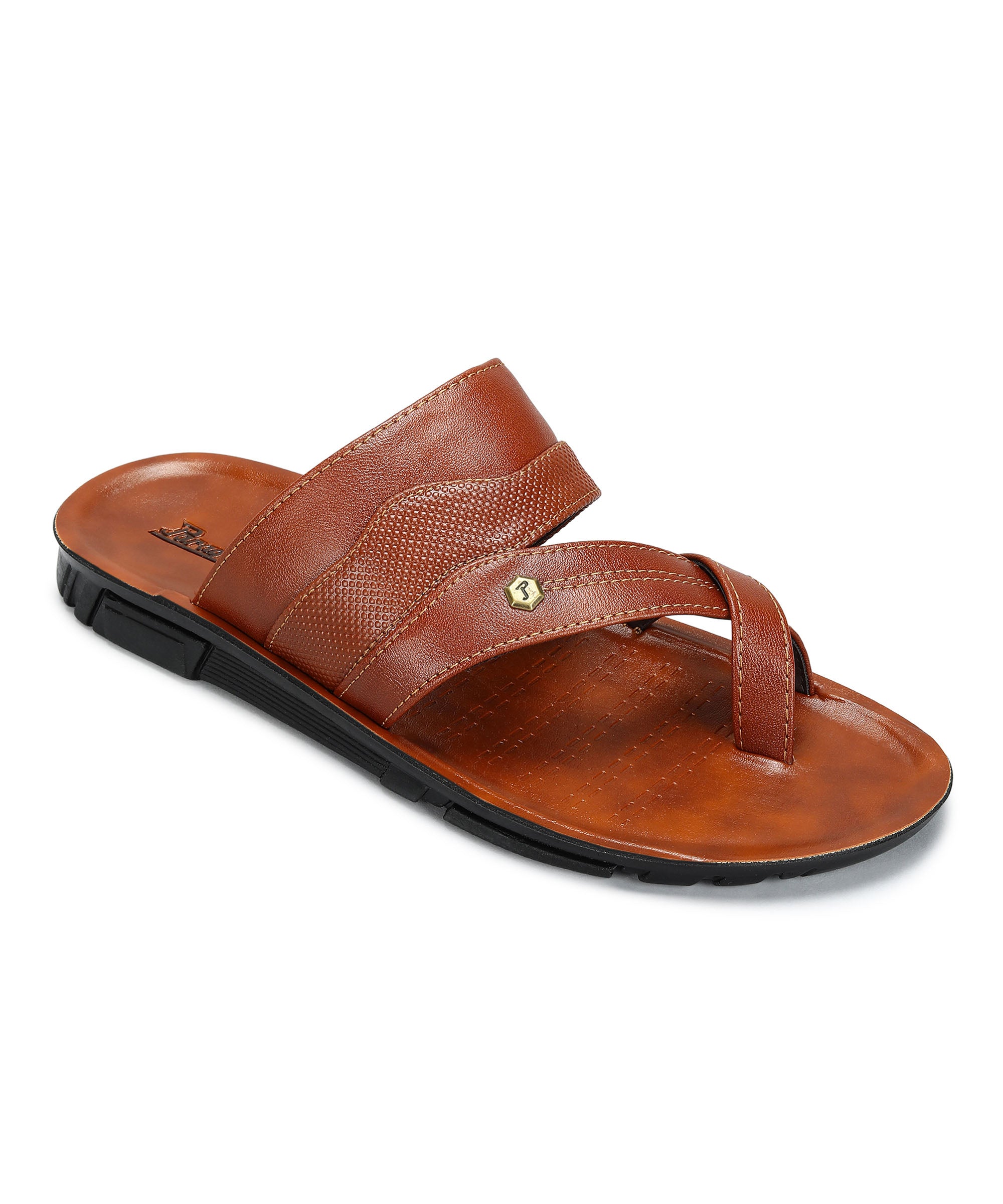 Paragon Men's Slip-on Tan Sandals for Men | Comfortable Sole & Durable ...